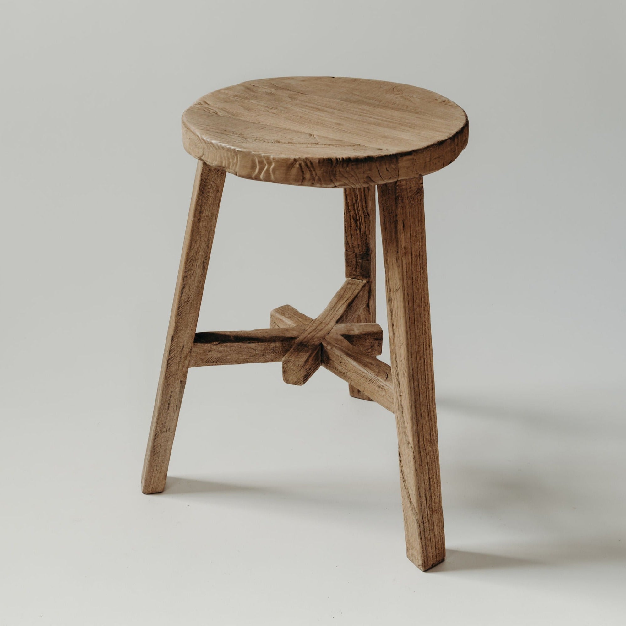 Round Elm Wood Stool (Star Base) - The Flea